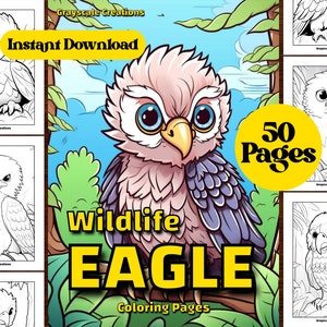 50 Cute Eagle Coloring Page Book, Printable PDF Sheets, Instant ...