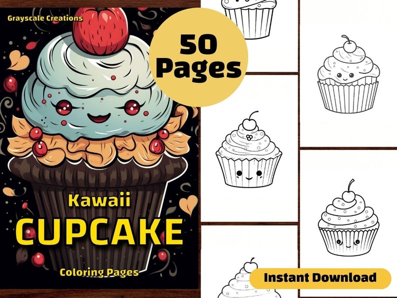 50 Cupcake Coloring Page Book Sweet Cake Food Cute Kawaii - Etsy
