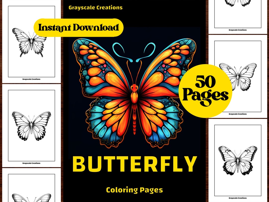 50 Butterfly Coloring Page Book, Baby Insect Woodland Animal, Festive ...