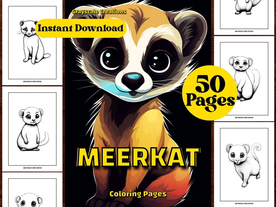50 Meerkat Animal Coloring Page Book, Woodland Wildlife Fantasy ...