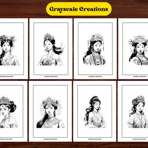 50 Asian Princess Coloring Page Book, Fantasy Enchanted Creatures ...
