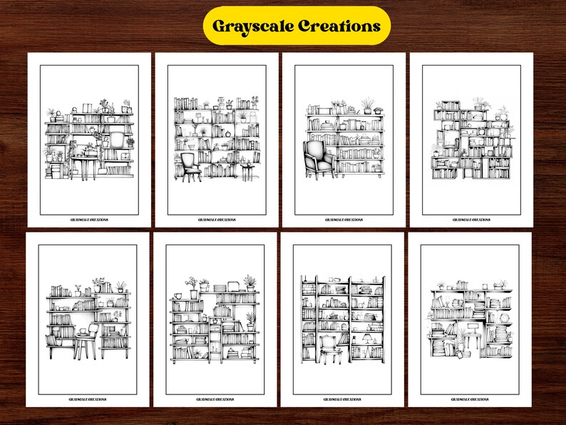 50 Bookshelf Coloring Page Book, Nature House Interior Design ...