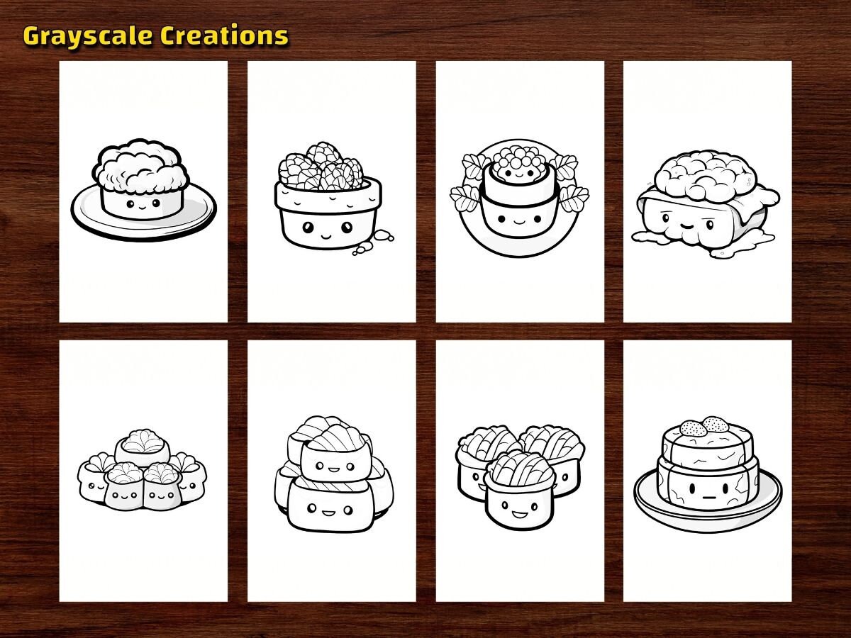 50 Sushi Coloring Page Book Japanese Food Cute Kawaii Doodle - Etsy