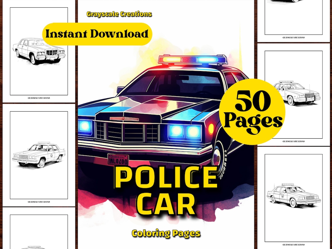 50 Police Car Coloring Page Book, Object Motor Nature Car Vintage ...