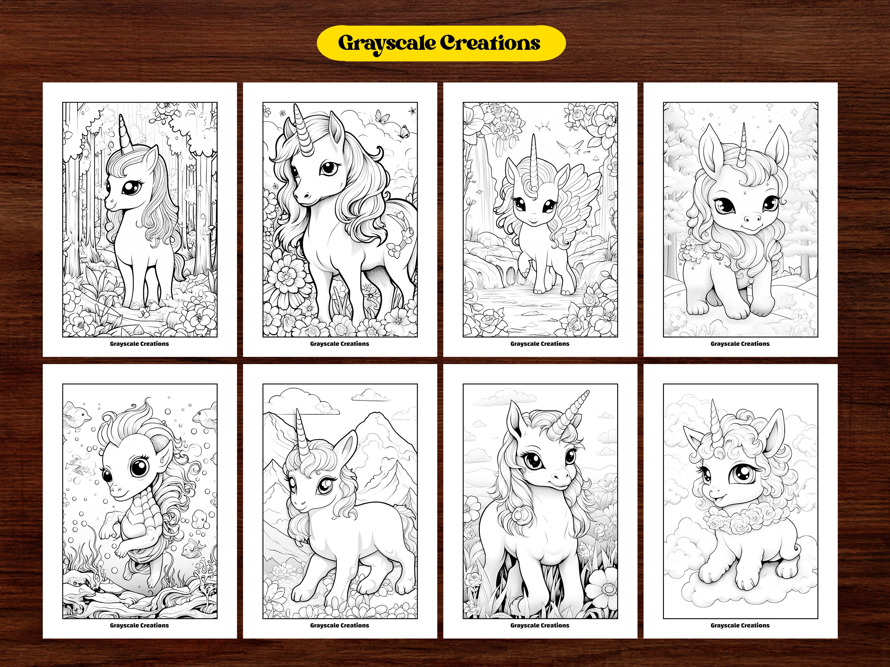 50 Cute Baby Unicorn Coloring Page Book, Printable PDF Sheets, Instant ...