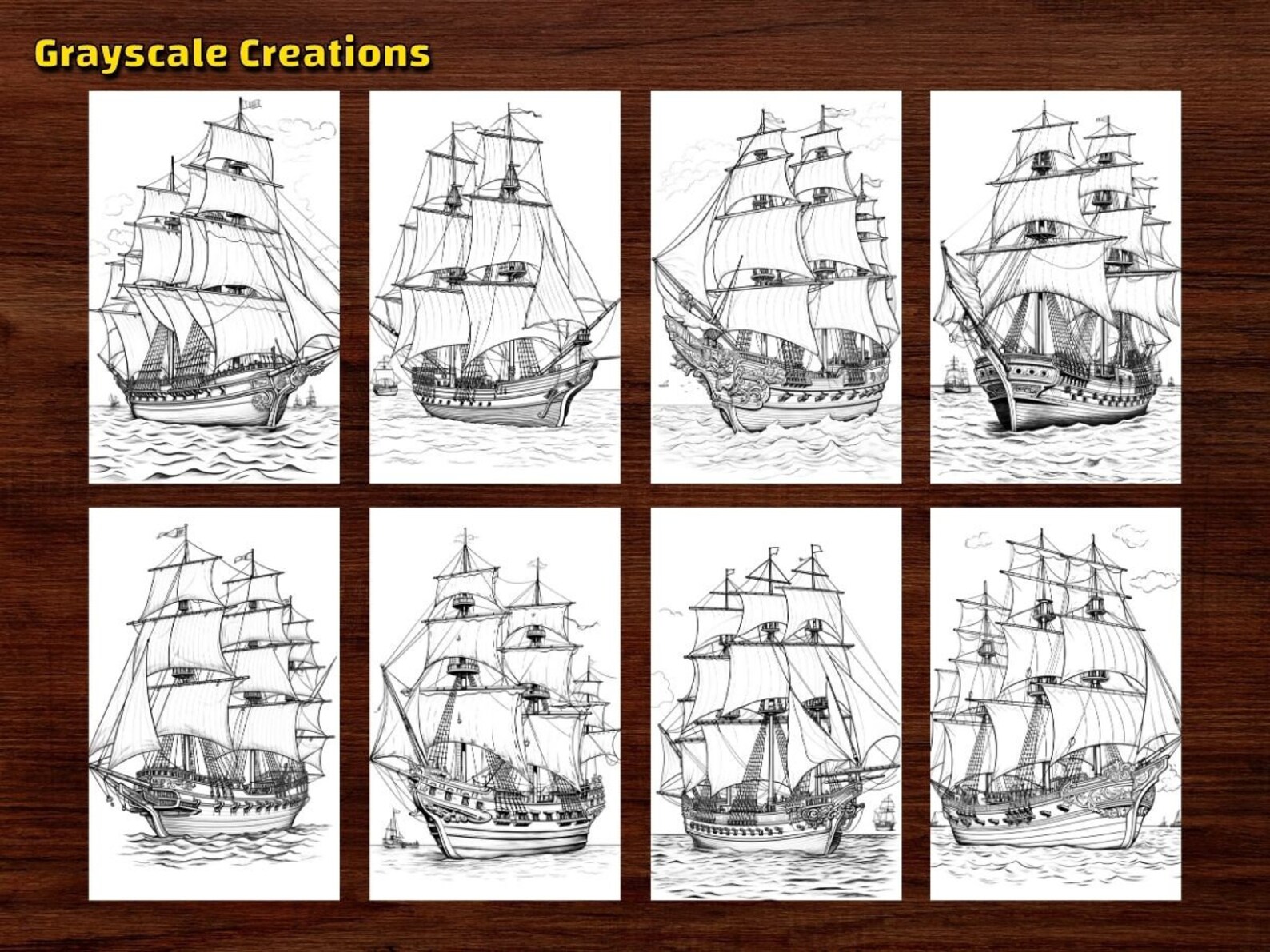 50 Sailing Ship Coloring Page Book, Printable PDF Sheets, Instant ...