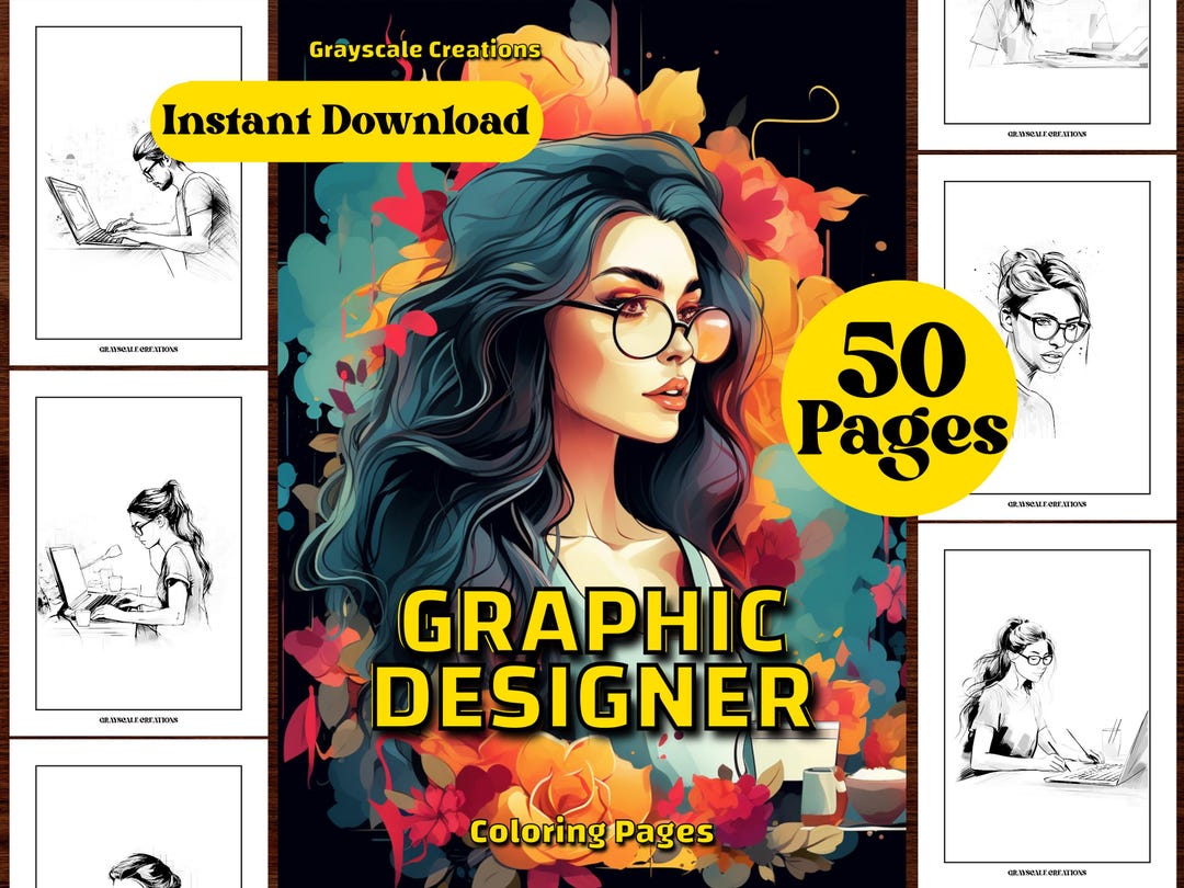 50 Graphic Designer Coloring Page Book, People Human Profession ...