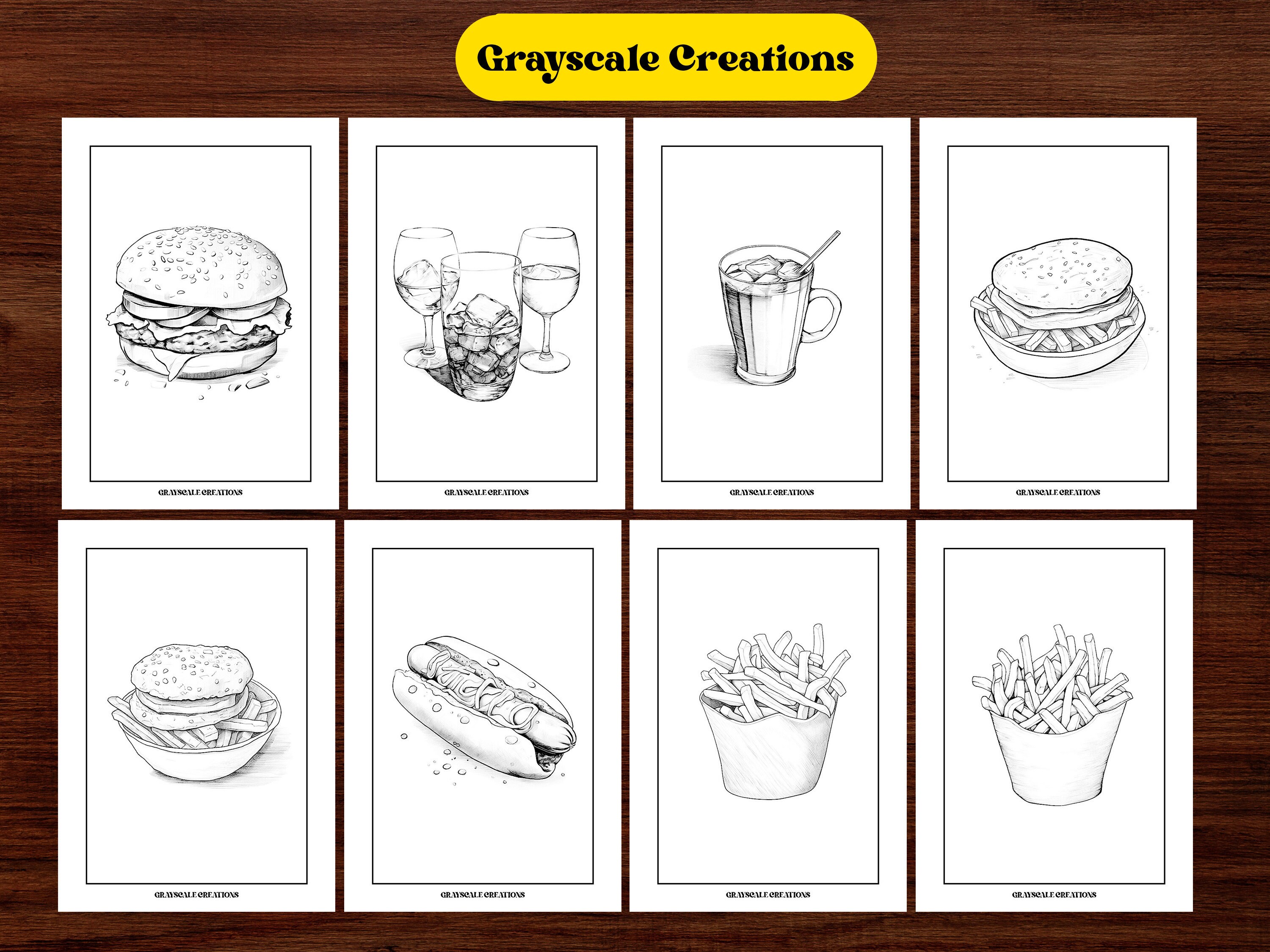 50 Fast Food Coloring Page Book, Food Beverage Drinks Culinary ...