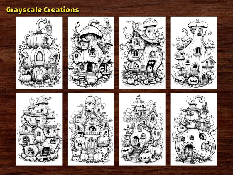 50 Pumpkin House Coloring Page Book, Printable PDF Sheets, Instant ...
