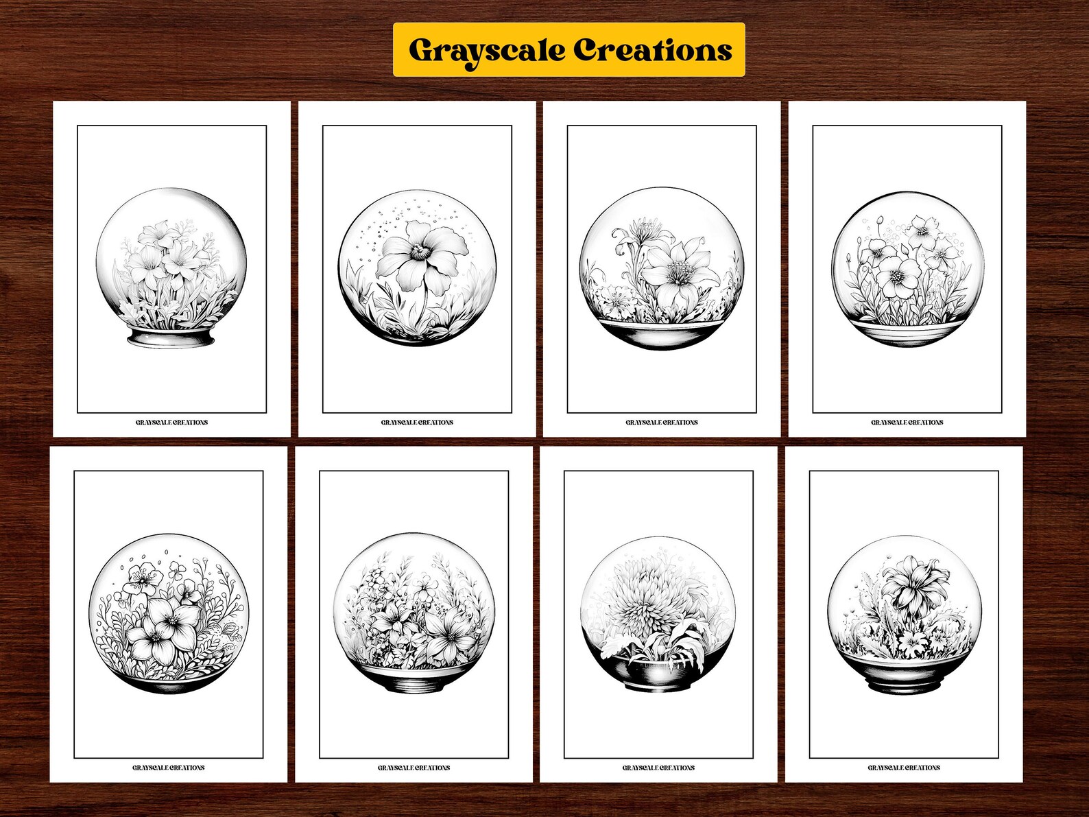 50 Crystal Ball Floral Coloring Page Book, Nature Botanical Flower ...