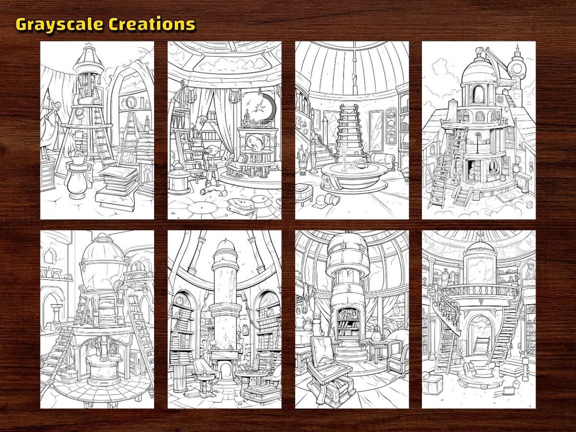 50 Wizard’s Observatory Coloring Page Book, Printable PDF Sheets ...