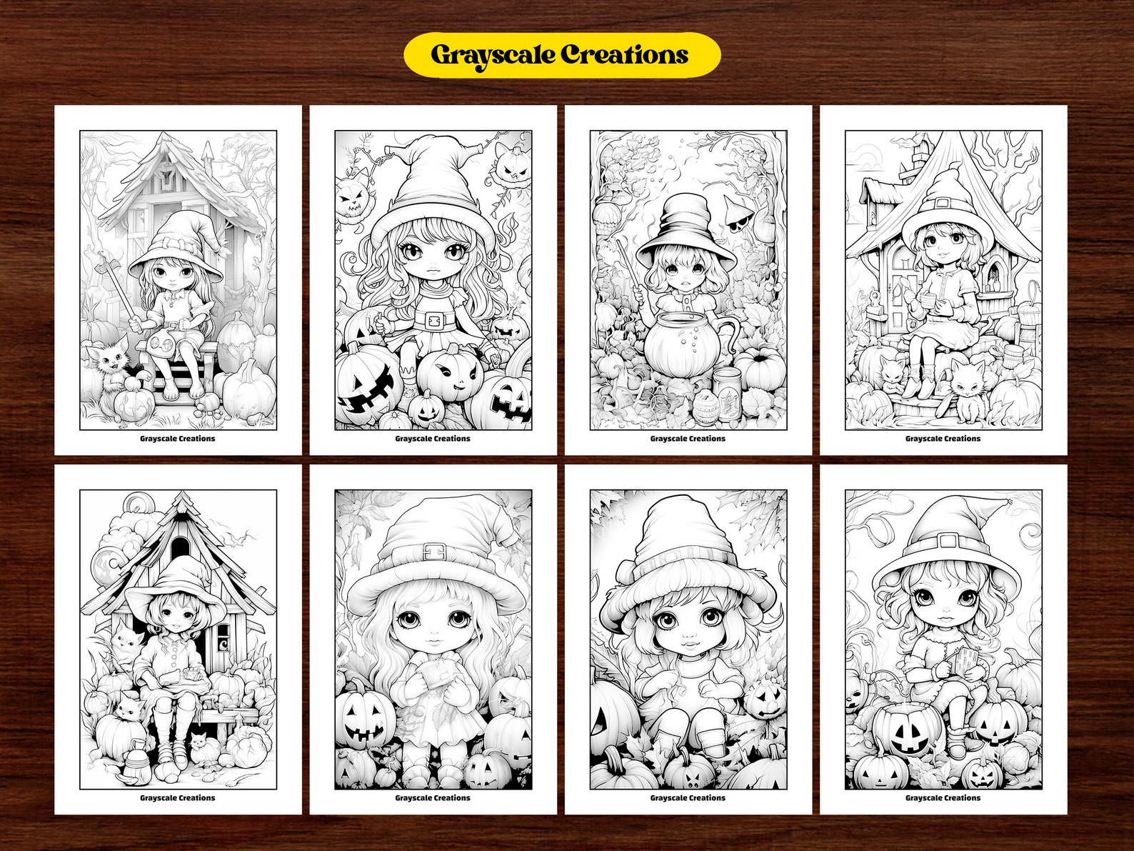 50 Cute Baby Witch Coloring Page Book, Printable PDF Sheets, Instant ...
