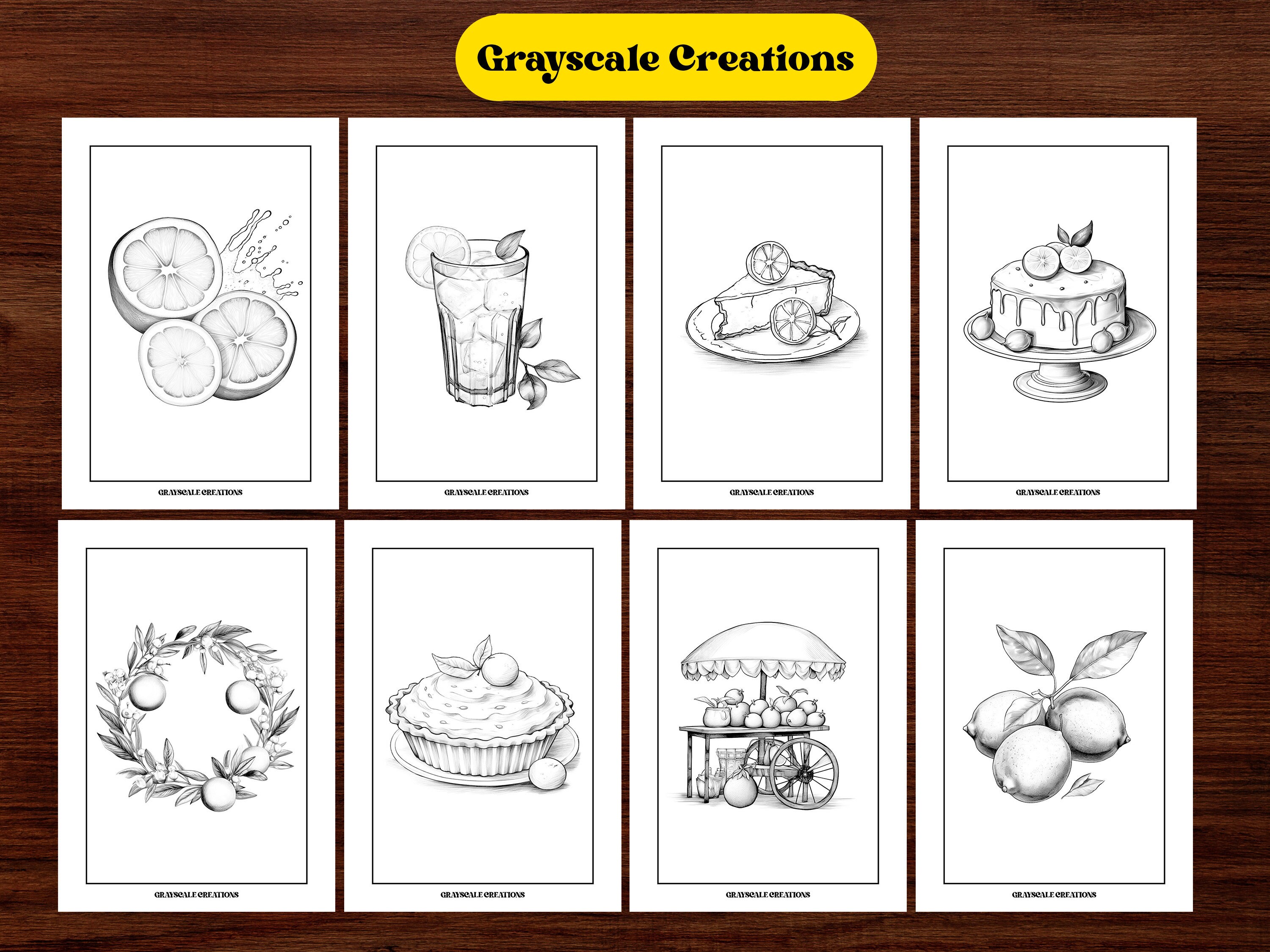50 Lemon Collection Coloring Page Book, Food Drinks Culinary, Printable ...