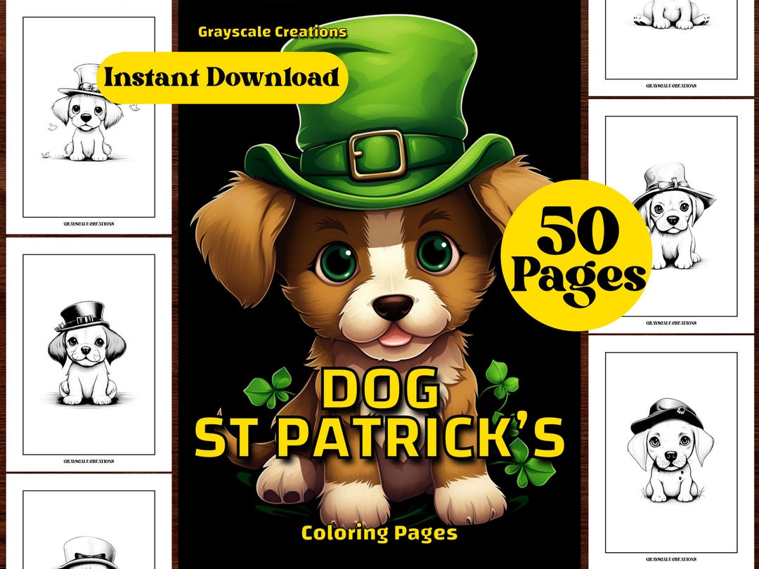50 Dog St Patrick Day Coloring Page Book, Patty Irish, Printable PDF ...