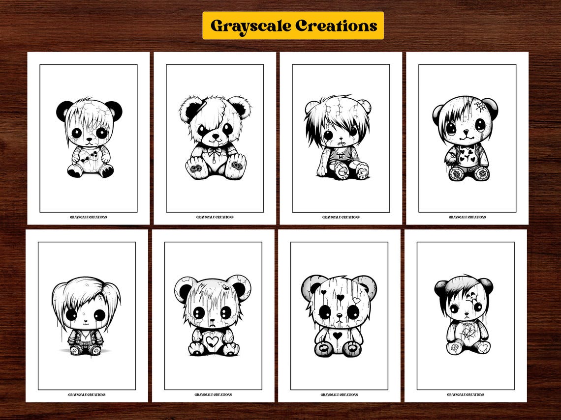 50 Gothic Teddy Bear Coloring Page Book, St Valentines Romance ...