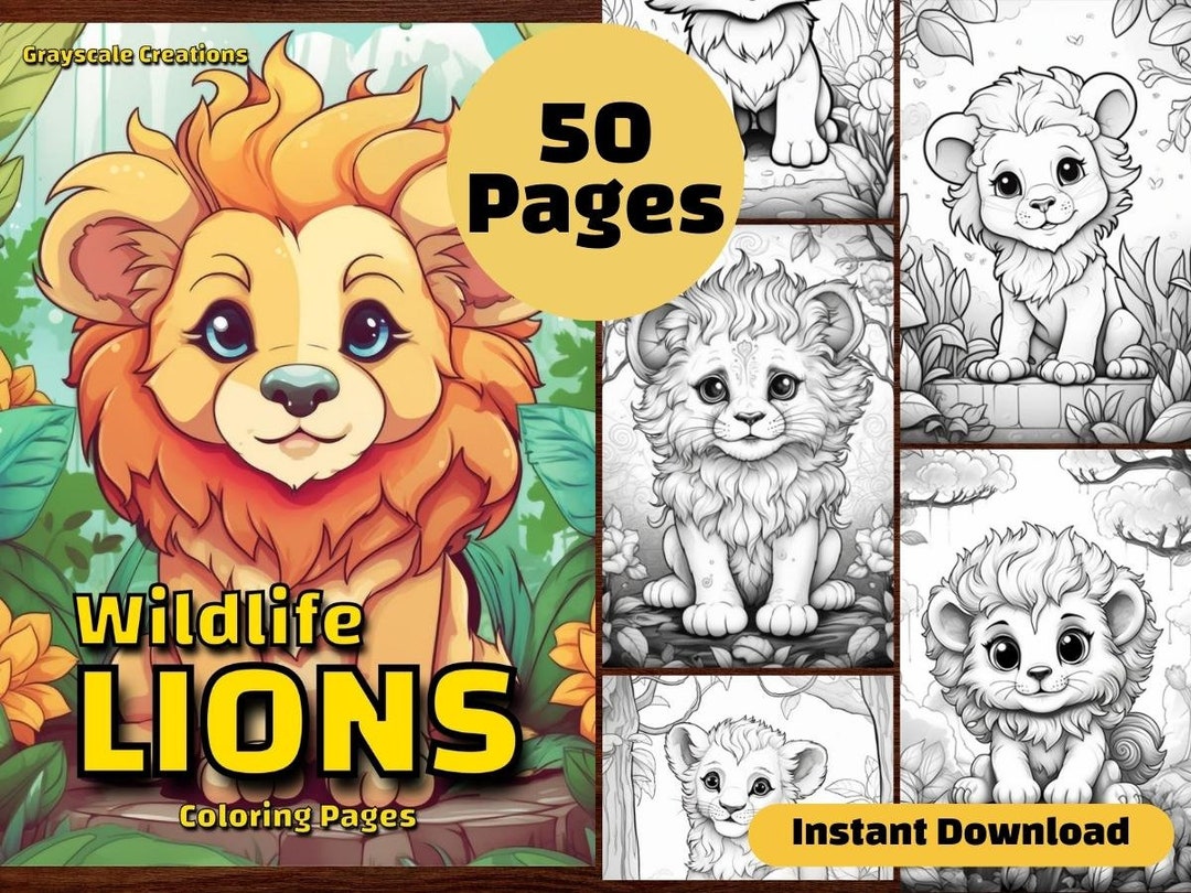 50 Cute Lion Coloring Page Book Printable PDF Sheets Instant - Etsy