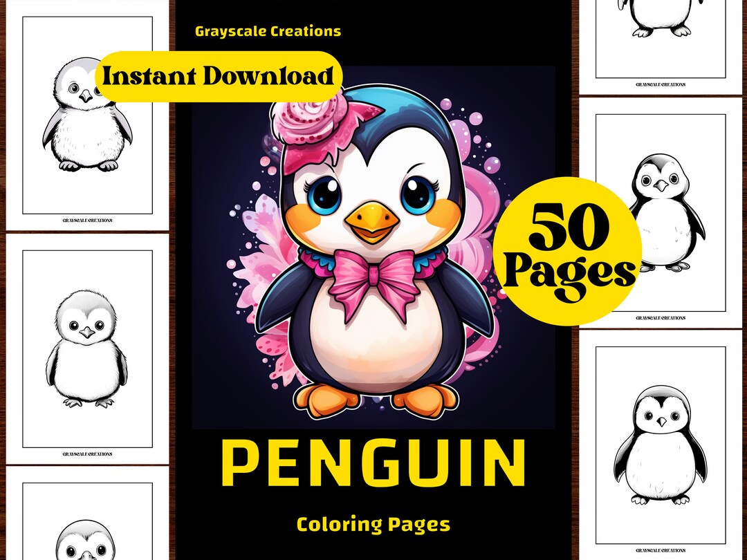 50 Penguin Animal Coloring Page Book, Woodland Wildlife Fantasy ...