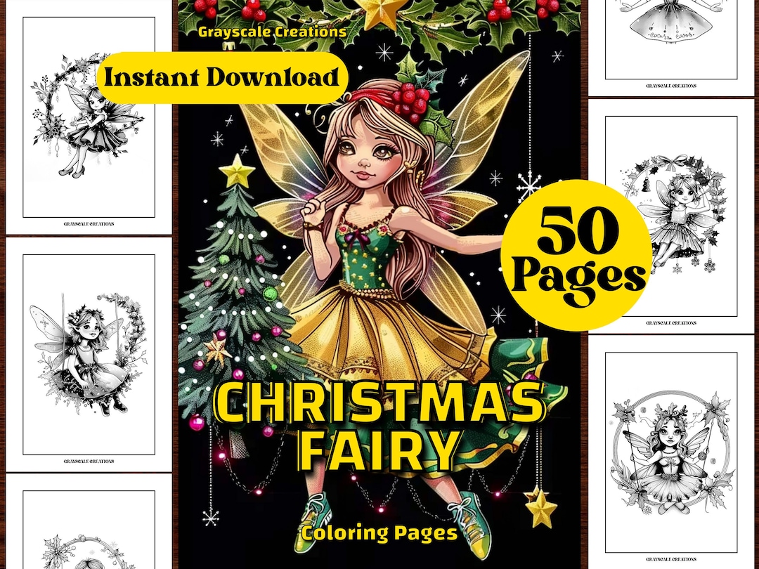 50 Christmas Fairy Coloring Page Book, Christmas Snow Xmas Winter ...