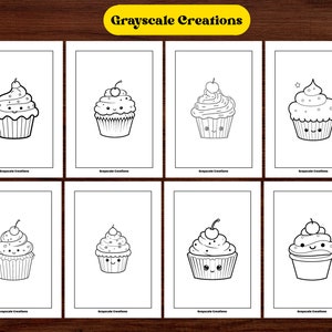 50 Cupcake Coloring Page Book, Sweet Cake Food Cute Kawaii Doodle ...