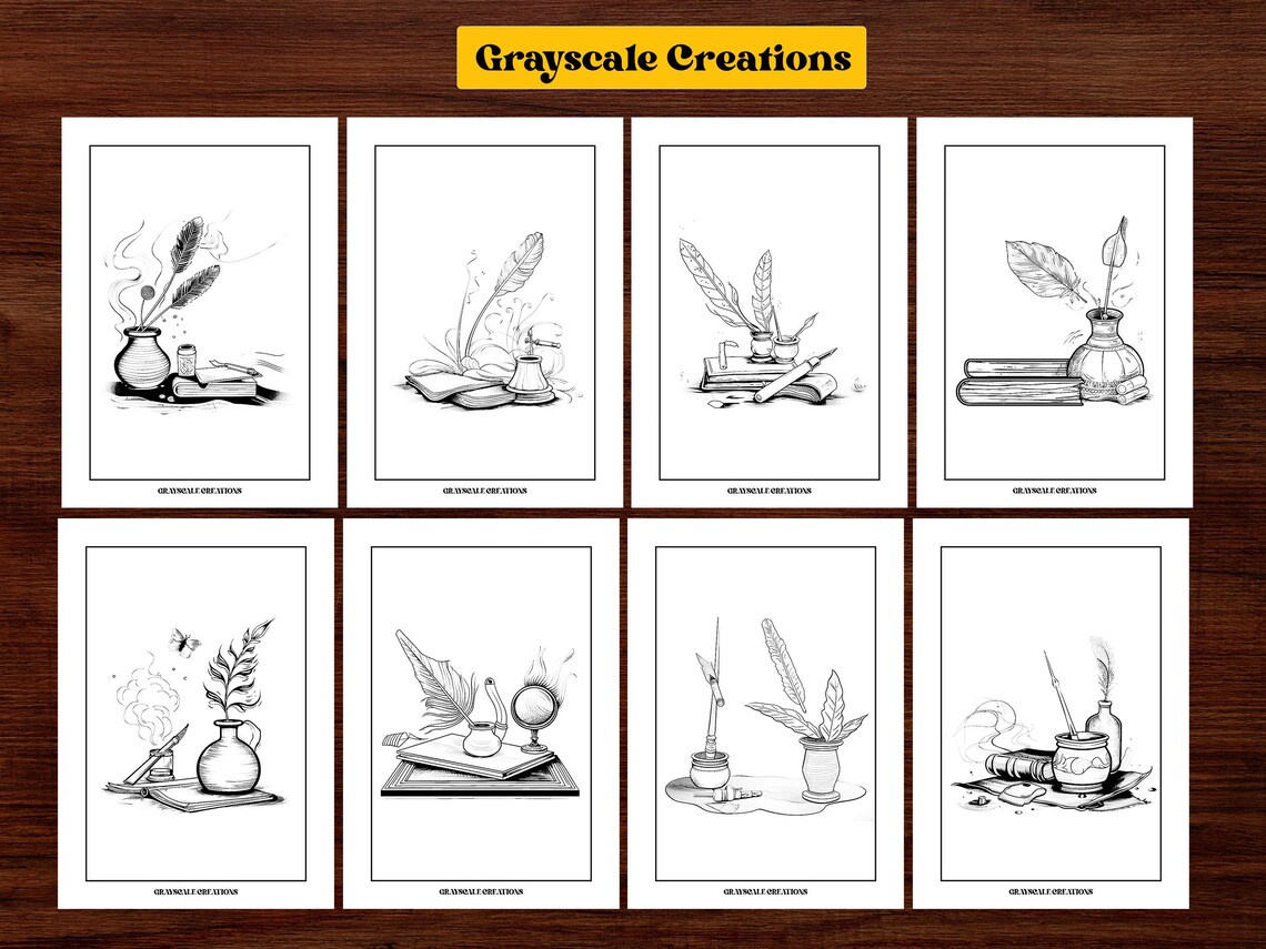 50 Quill and Inkwell Coloring Page Book, Object Motor Nature Car ...