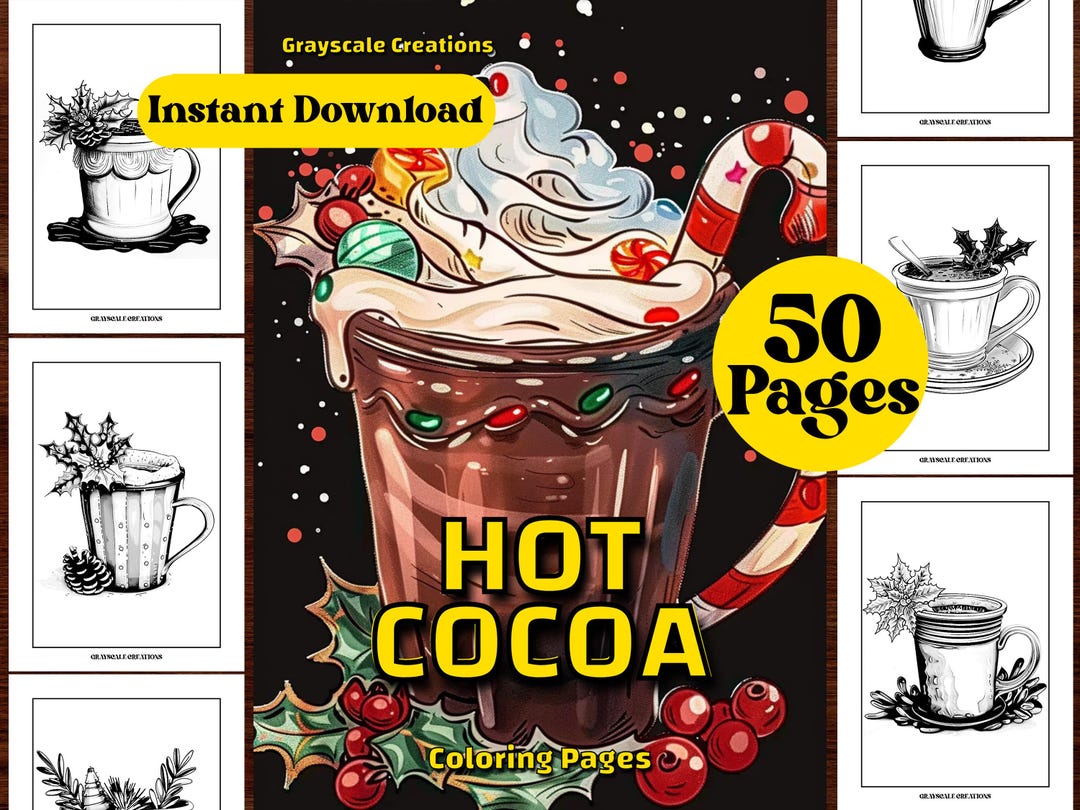 50 Hot Cocoa Coloring Page Book, Christmas Snow Creature Xmas Winter ...