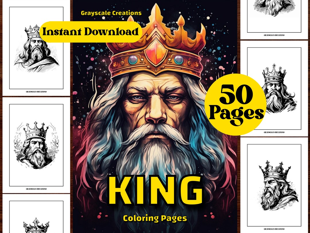 50 King Coloring Page Book, Fantasy Enchanted Creatures, Birthday ...