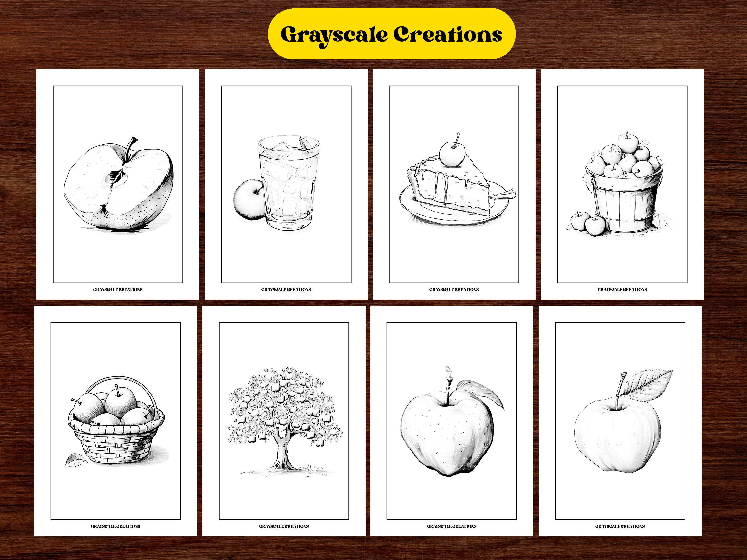 50 Apple Collection Coloring Page Book, Food Drinks Culinary, Printable ...