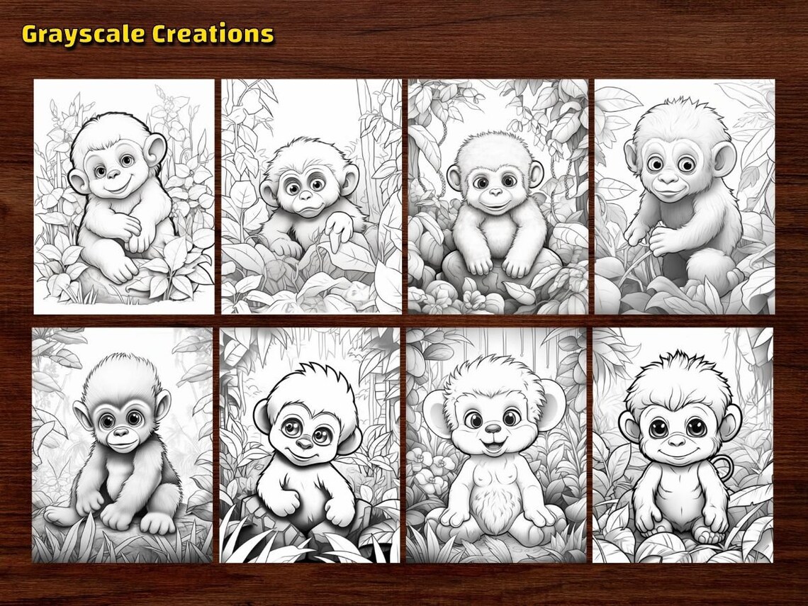 50 Cute Gorilla Coloring Page Book Printable PDF Sheets - Etsy