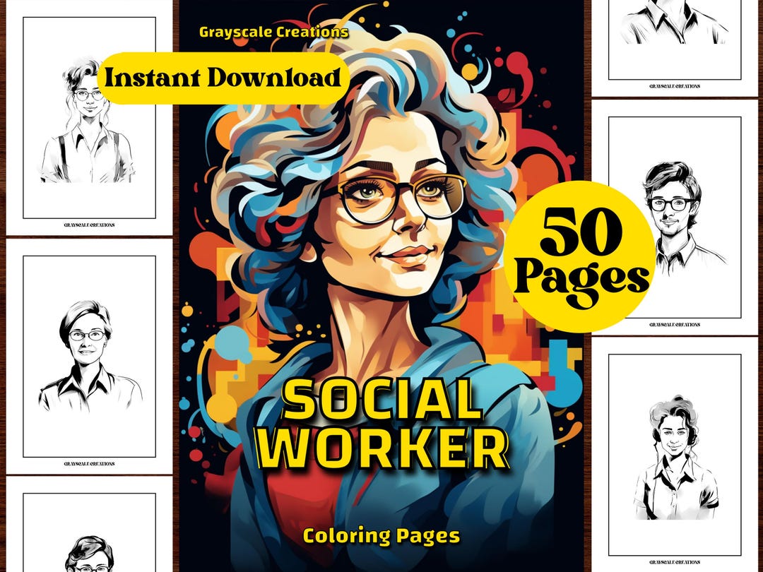 50 Social Worker Coloring Page Book, People Human Profession Coloring ...