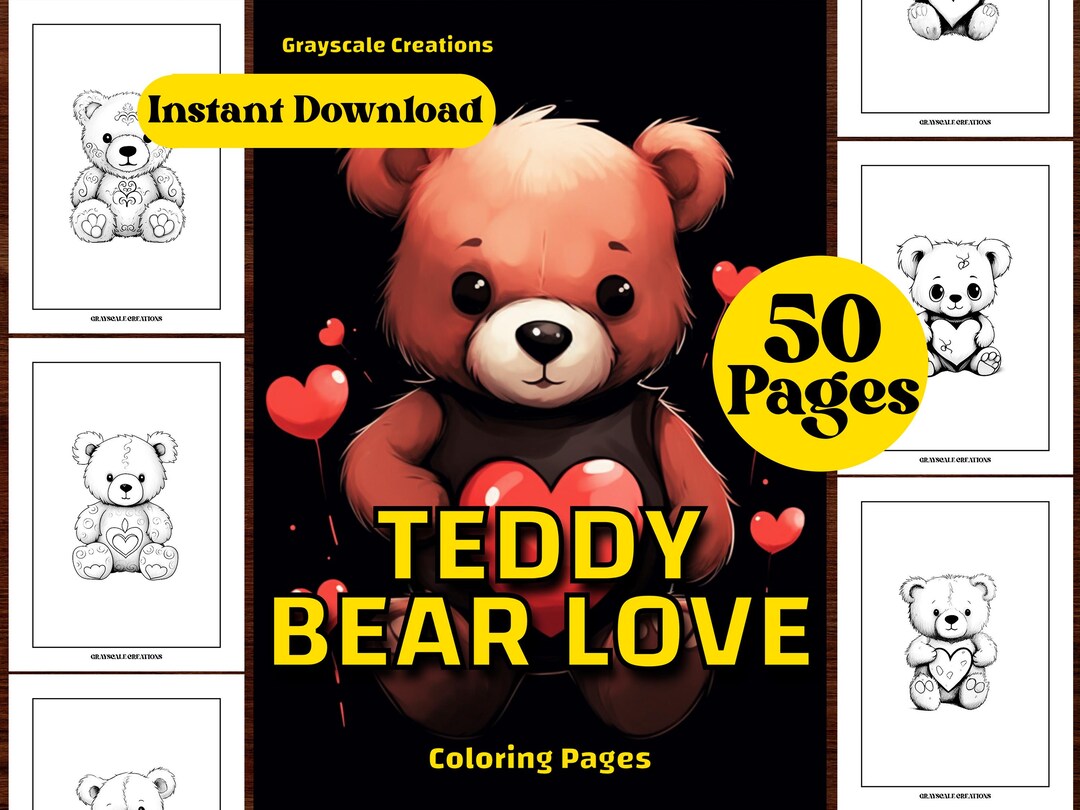 50 Teddy Bear Love Coloring Page Book, Love St Valentines Romance ...