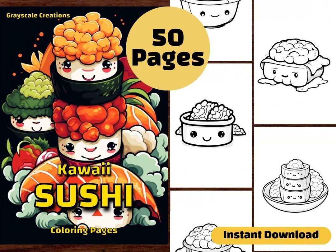 50 Sushi Coloring Page Book Japanese Food Cute Kawaii Doodle - Etsy