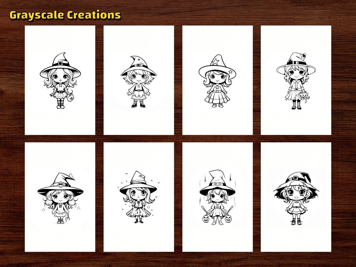 50 Chibi Witch Coloring Page Book Halloween Sorcerer Wizard - Etsy