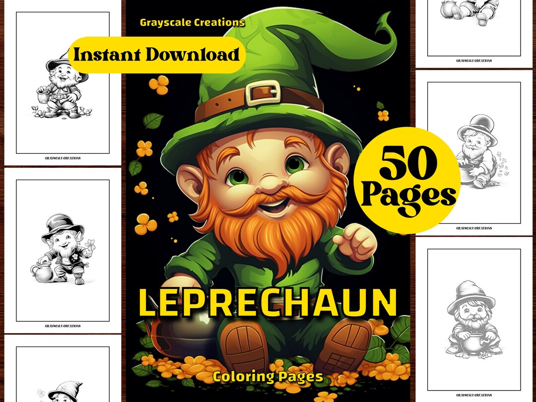 50 Leprechaun St Patrick Coloring Page Book, Patty Irish, Printable PDF ...