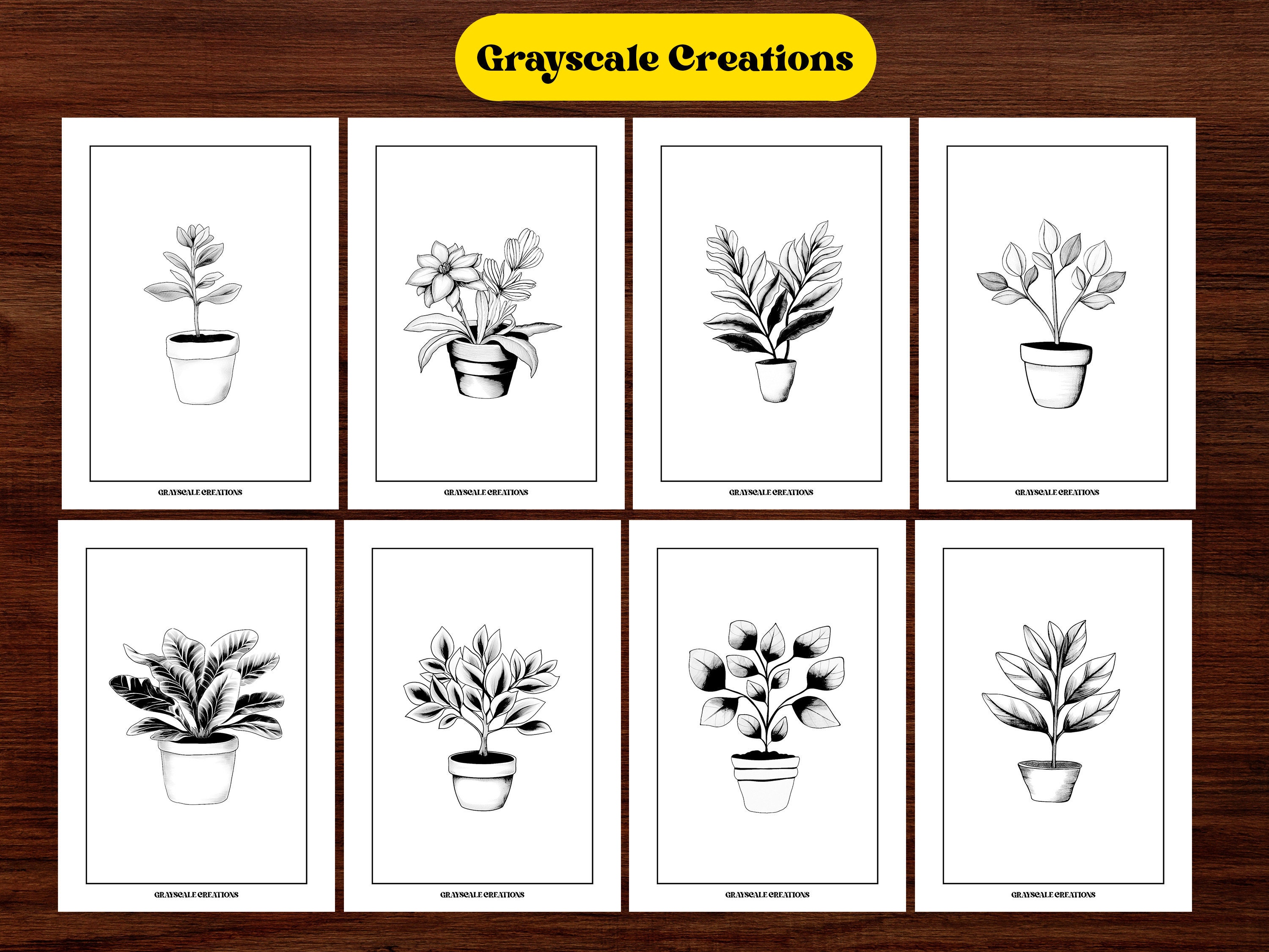 50 Plant Pot Coloring Page Book, Nature Botanical Flower Floral Bouquet ...
