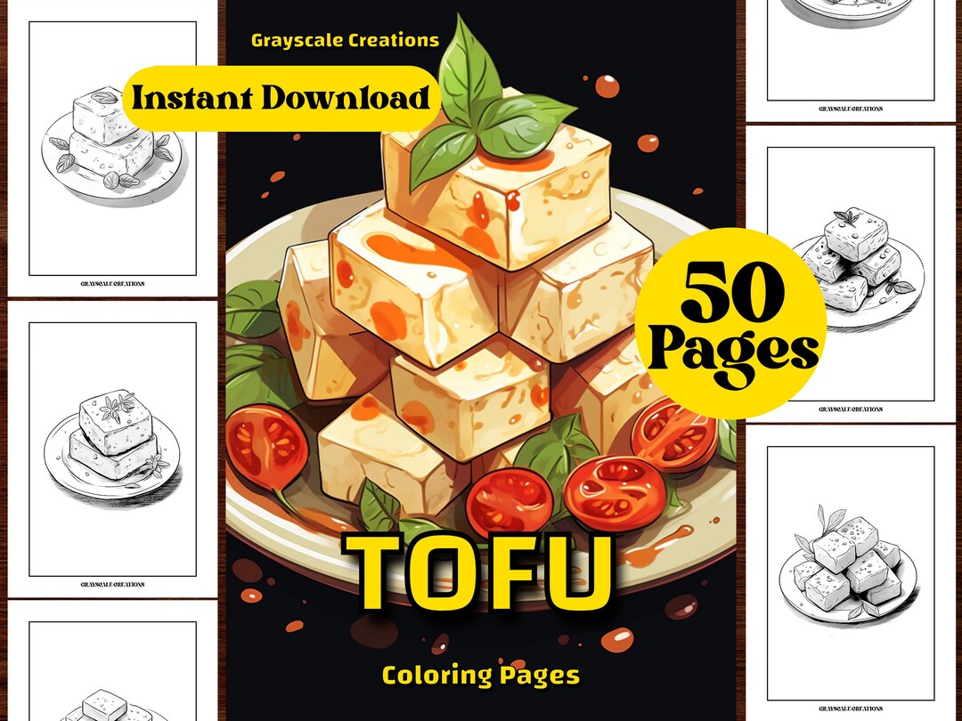 50 Tofu Coloring Page Book, Food Beverage Drink Culinary, Printable PDF ...
