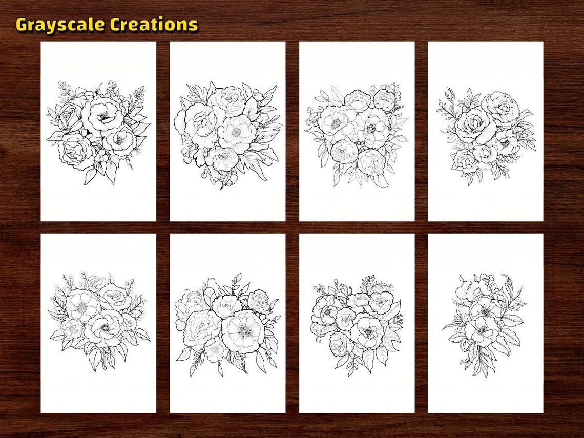 50 Peony Coloring Page Book, Nature Botanical Flower Floral Bouquet ...