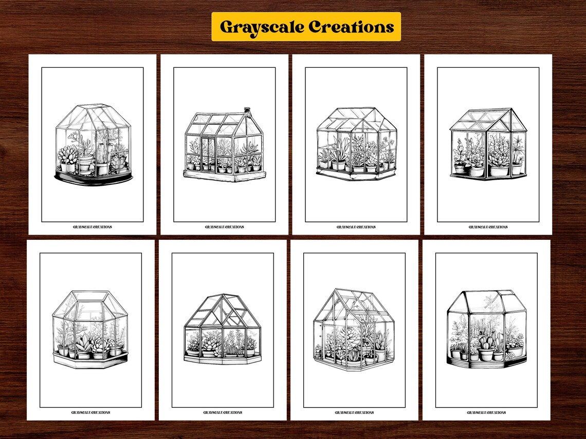 50 Mini Greenhouse Coloring Page Book, Nature Botanical Flower Floral ...