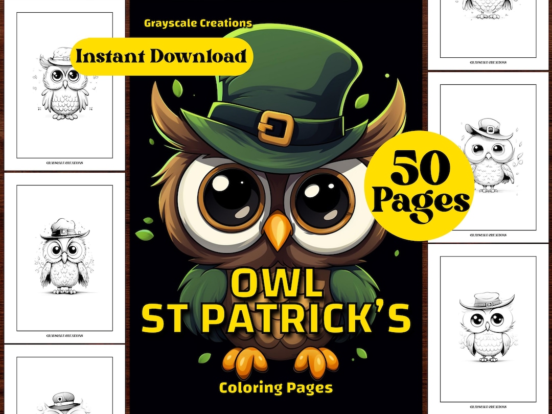 50 Owl St Patrick Day Coloring Page Book, Patty Irish, Printable PDF ...