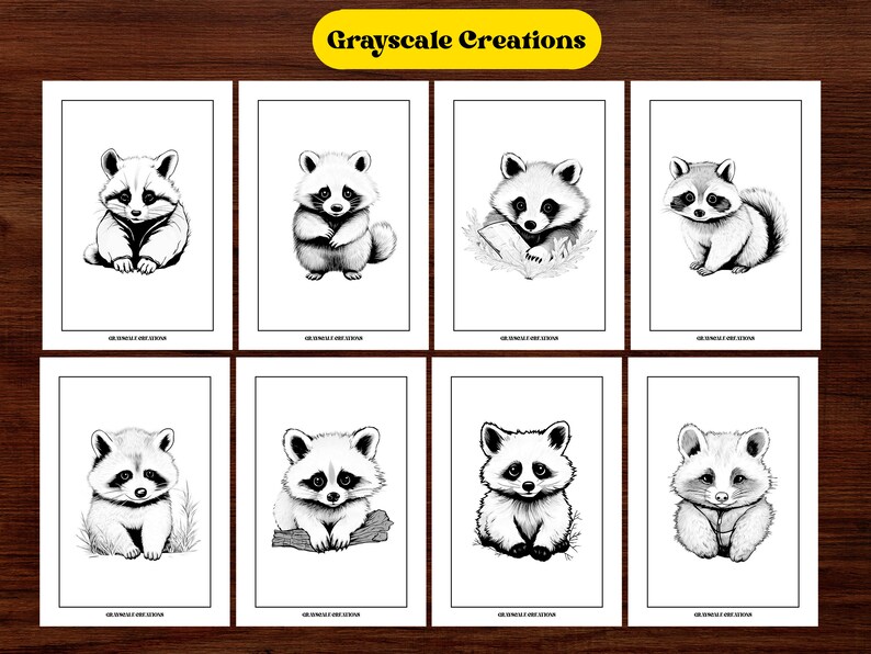 50 Raccoon Animal Coloring Page Book, Woodland Wildlife Fantasy ...