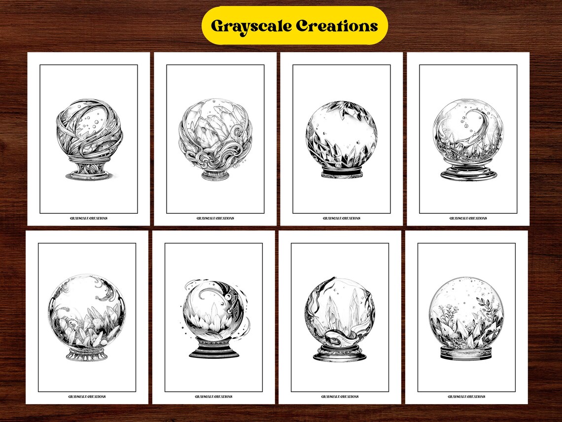 50 Crystal Ball Coloring Page Book, Halloween Cartoon Creepy, Printable ...