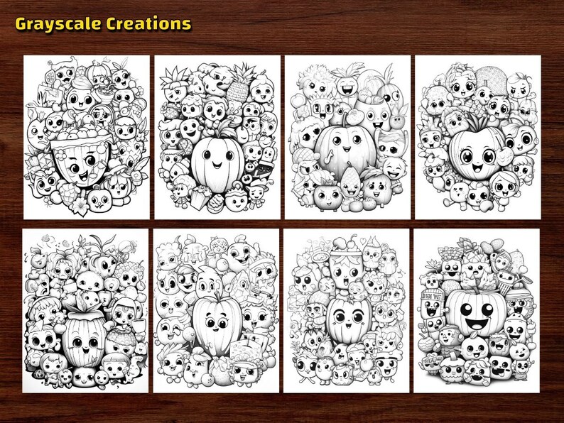 50 Fruit Kawaii Cute Doodle Coloring Page Book Printable PDF - Etsy