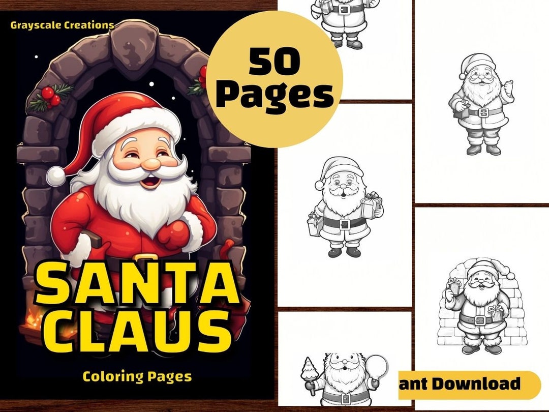 50 Santa Claus Chibi Coloring Page Book, Christmas Creature Winter ...