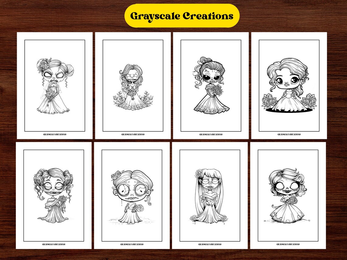 50 Cute Zombie Bride Coloring Page Book, Halloween Cartoon Creepy ...