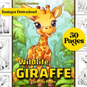50 Cute Giraffe Coloring Page Book, Printable PDF Sheets, Instant ...