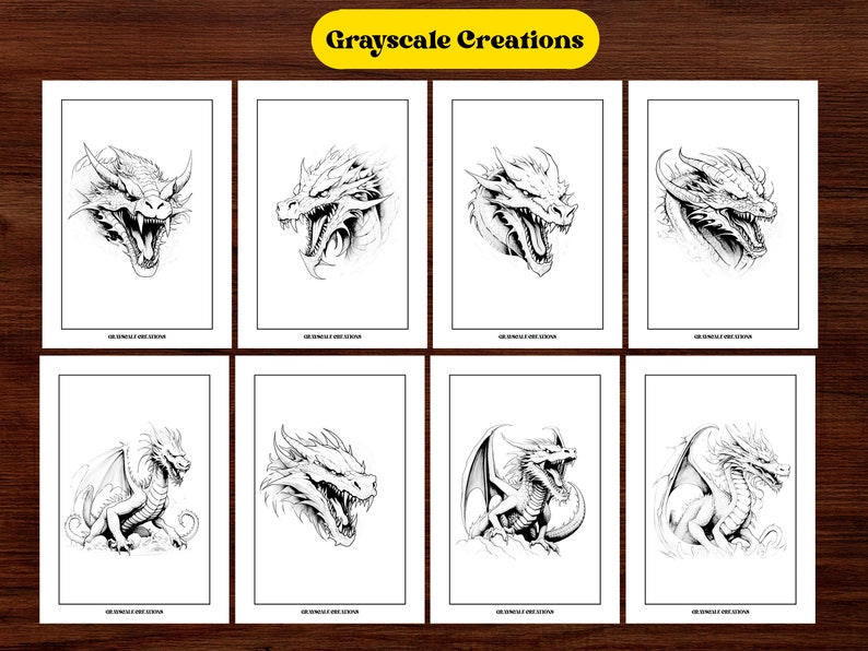 50 Dragon Coloring Page Book, Fantasy Enchanted Creatures, Birthday ...