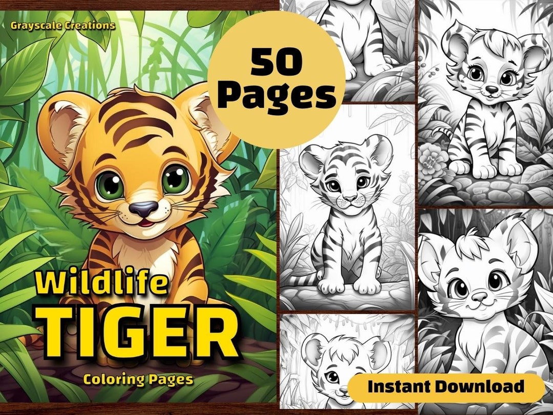 50 Cute Tiger Coloring Page Book Printable PDF Sheet Instant - Etsy