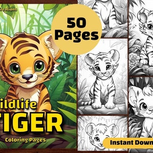 50 Cute Tiger Coloring Page Book Printable PDF Sheet Instant - Etsy