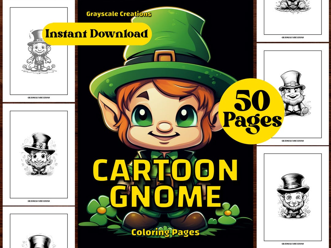 50 Cartoon Gnome Coloring Page Book, St Patricks Day, Patty Irish ...