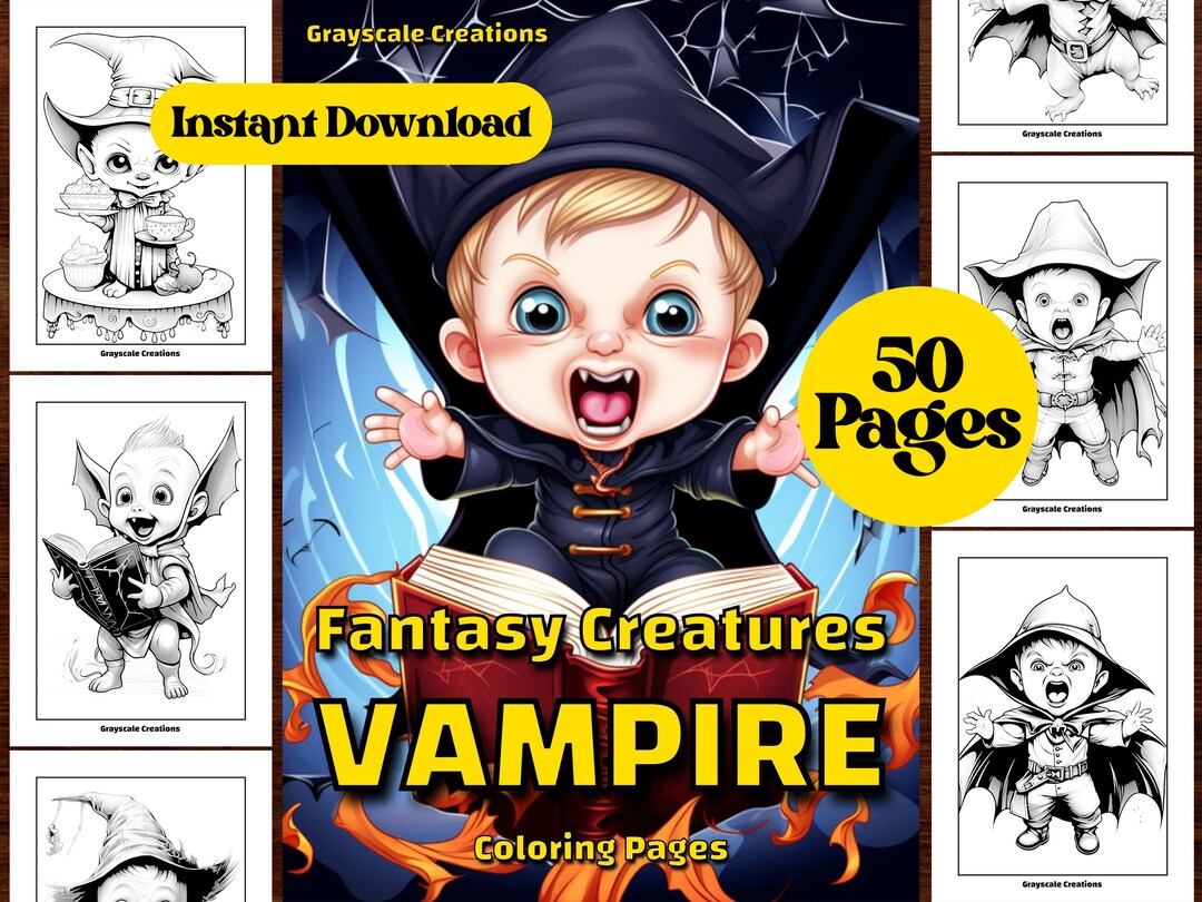 50 Cute Baby Vampire Coloring Page Book, Printable PDF Sheets, Instant ...