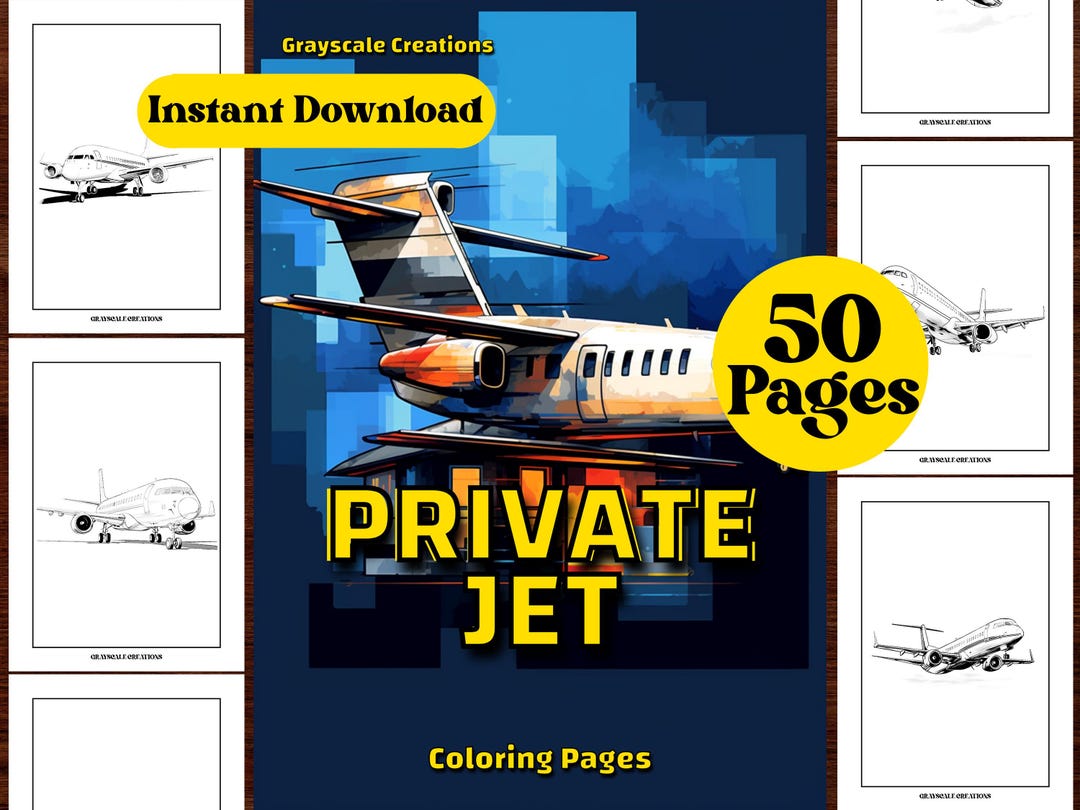 50 Private Jet Coloring Page Book, Object Motor Nature Car Vintage ...